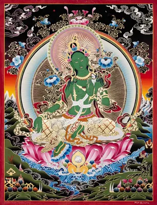 GREEN TARA THANGKA - GODDESS OF COMPASSION | Boudha Stupa Thanka