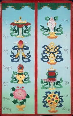 Eight Auspicious Buddhist Symbols Thangka – The Sacred Signs of ...